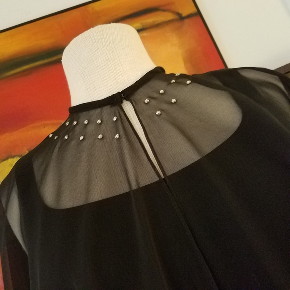 Accessories | Vintage Black Chiffon Cape Duster Rhinestone Shawl | Poshmark